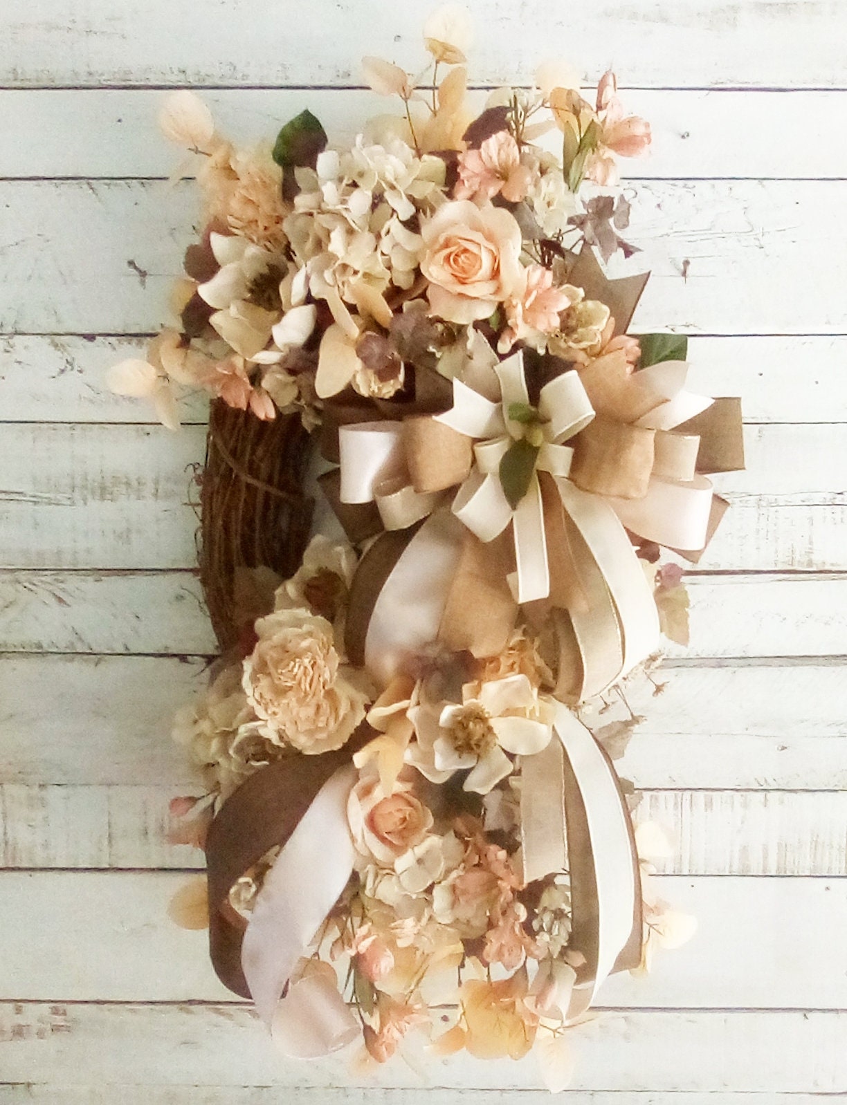 Peach and Cream Wreath,french Country Decor,neutral Decor,fall Wreath ...