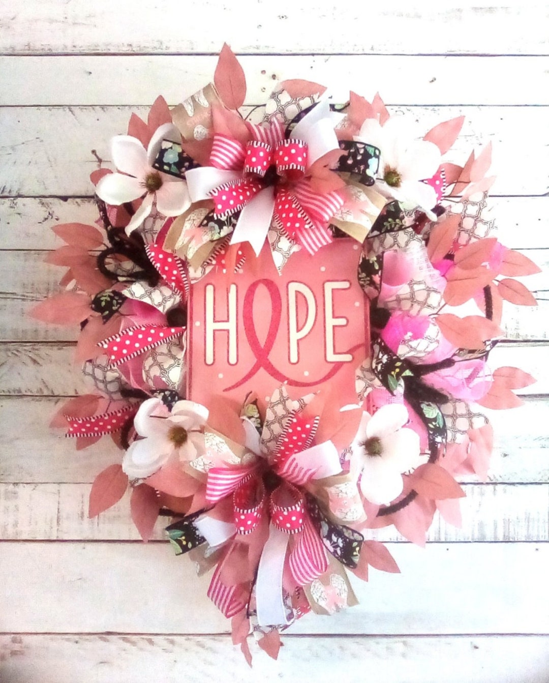 Hope Wreath,pink Ribbon Wreath, Breast Cancer Awareness Wreath ...