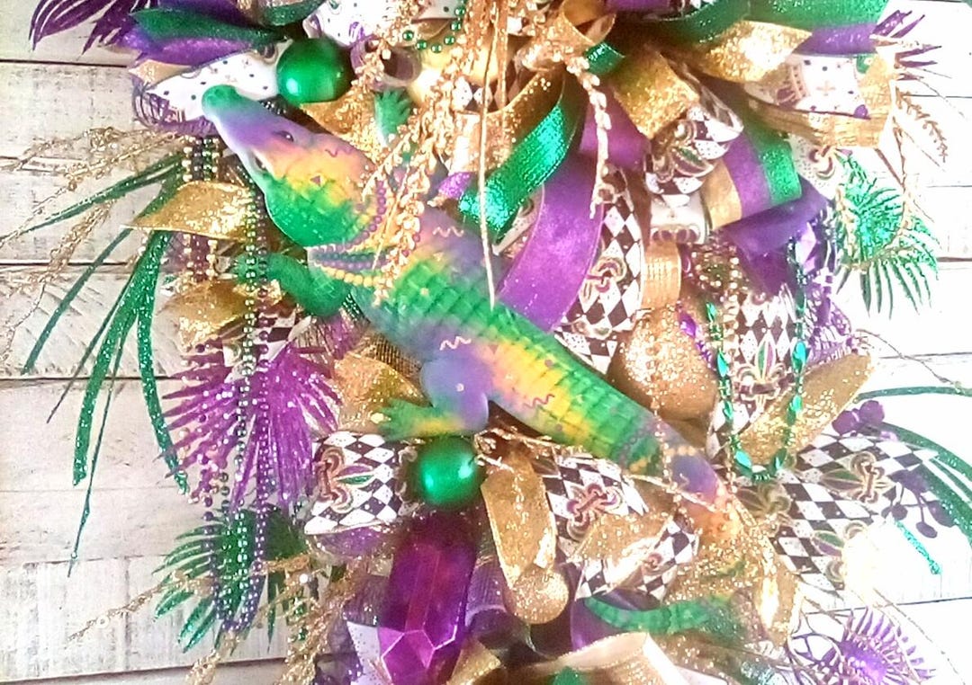 Mardi Gras Swag Xxl,front Door Swag, Carnival Wreath, NOLA Decor,gator ...