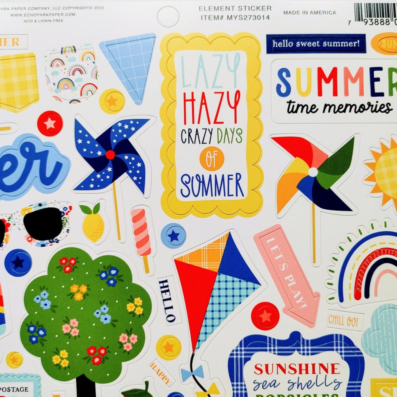 My Favorite Summer Stickers, 12" Cardstock Sticker Sheets, Scrapbook ...