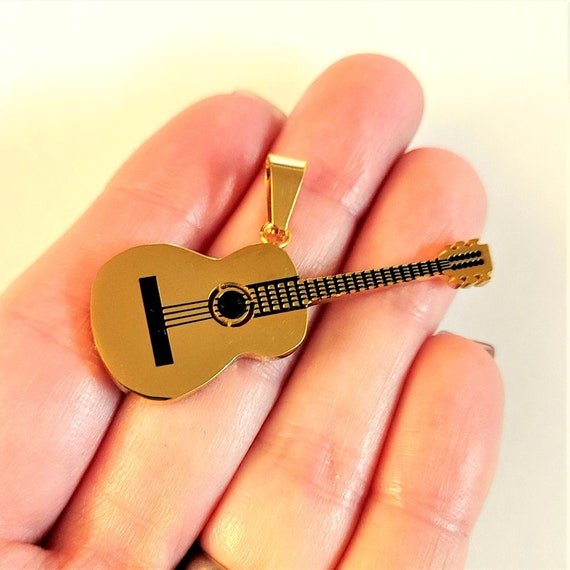 1 Stainless Steel Guitar Guitar Pendant Music Jewelry Etsy