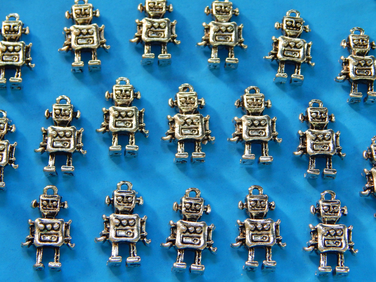Set of 20, Robot Charms, Robot Pendants, Mechanical Charms, Silver ...