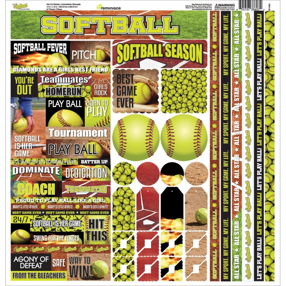 Softball Stickers, 12"x12" Sticker, Girls Softball, Scrapbook Stickers ...