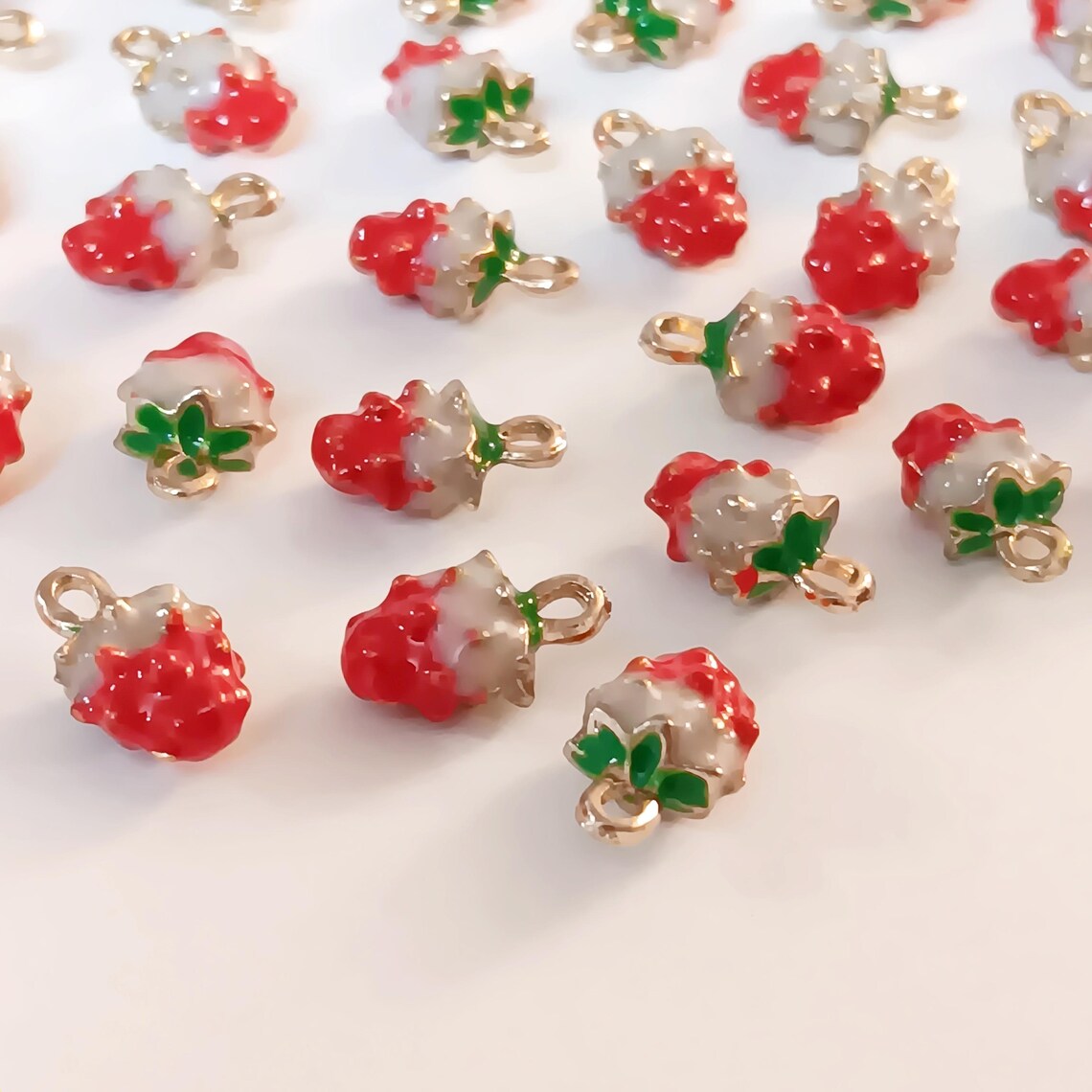 Set of 6, Strawberry Charms, Small Red Berries, Fruit Jewelry, Sweet ...