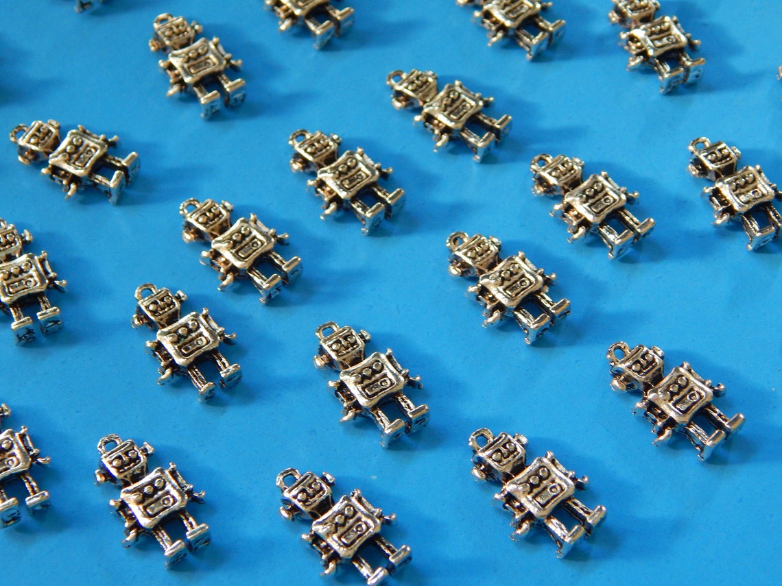 Set of 20, Robot Charms, Robot Pendants, Mechanical Charms, Silver ...