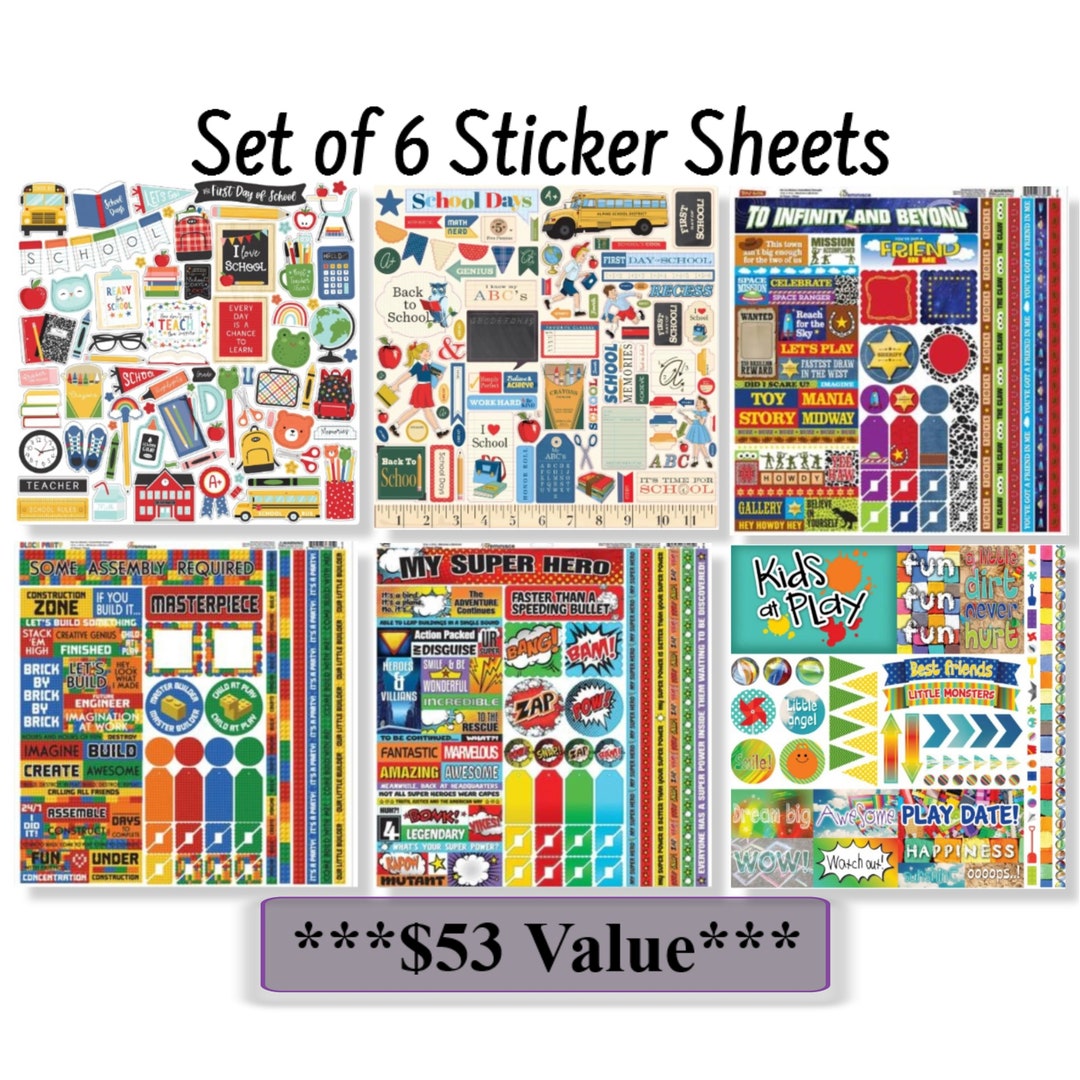 Set of 6, Sticker Sheets, Individual Stickers, Bulk Stickers, 12 Inch ...