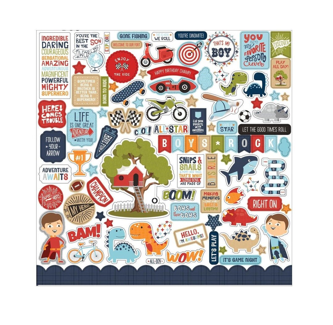 All Boy Stickers, 12x12 Sticker, Scrapbook Paper, Superhero Stickers ...