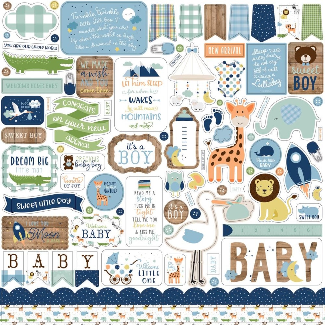 Baby Boy Stickers, 12"x12" Sticker, Scrapbook Paper, Baby Stickers ...