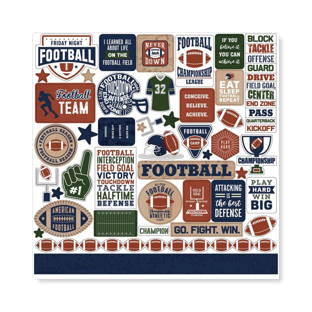 Football Stickers, 12x12 Sticker, Scrapbook Paper Stickers, Sports Fan ...