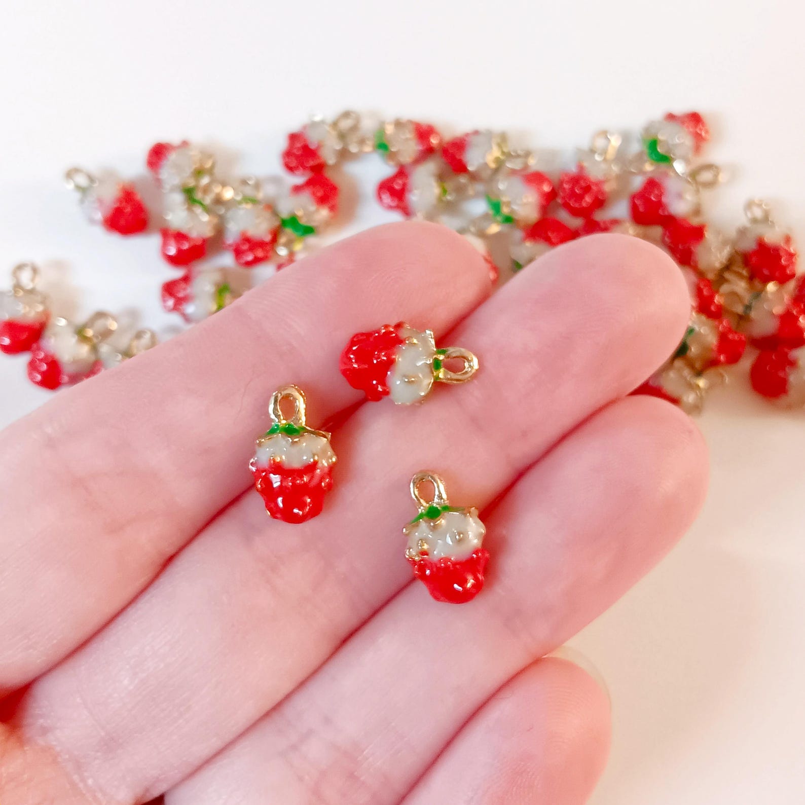 Set of 6, Strawberry Charms, Small Red Berries, Fruit Jewelry, Sweet ...