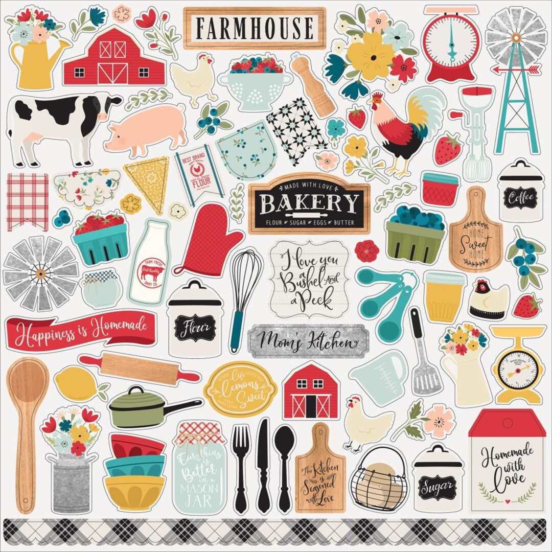 Farmhouse Kitchen Stickers, 12"x12" Stickers, Sticker Sheets, Scrapbook ...