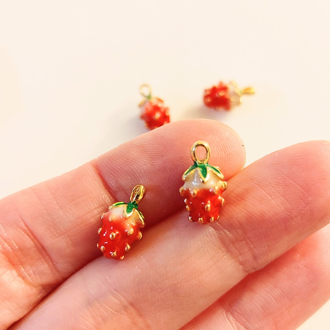 Set of 6, Strawberry Charms, Small Red Berries, Fruit Jewelry, Sweet ...