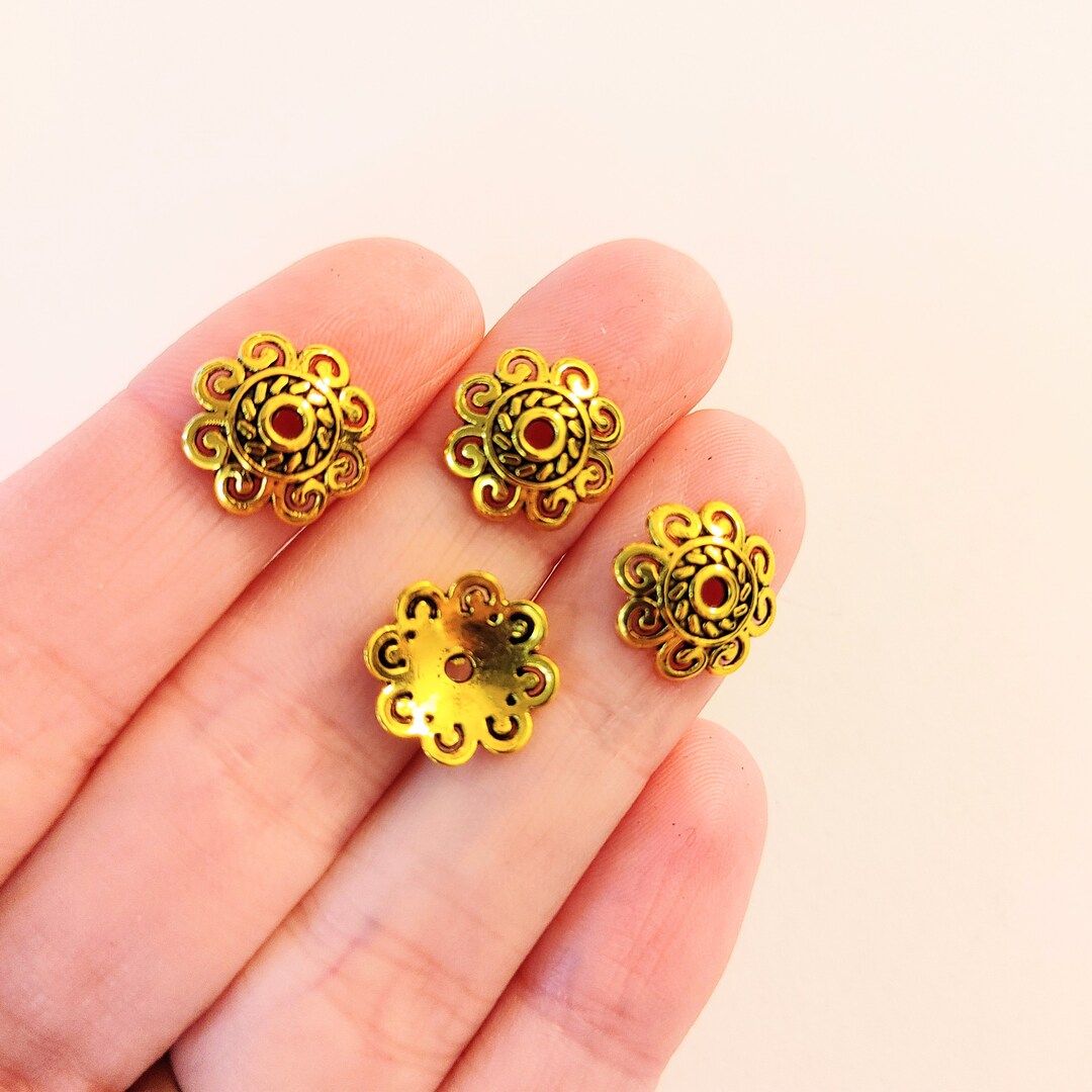 Set of 40, Golden Flower Bead Caps, 12mm Caps, Flower Caps, Gold Caps ...
