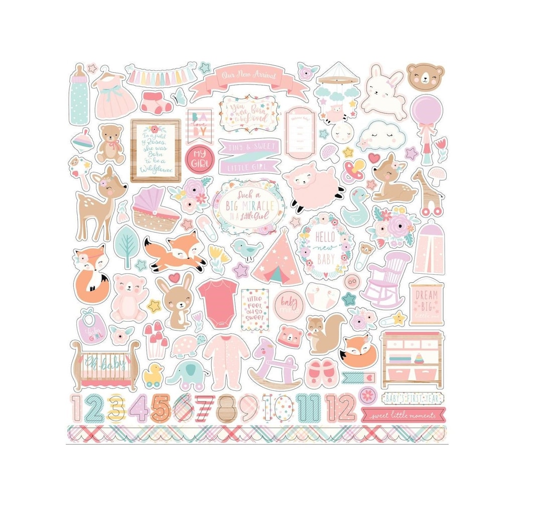 Hello Baby Girl Stickers, 12x12 Sticker, Scrapbook Paper, Baby Shower ...