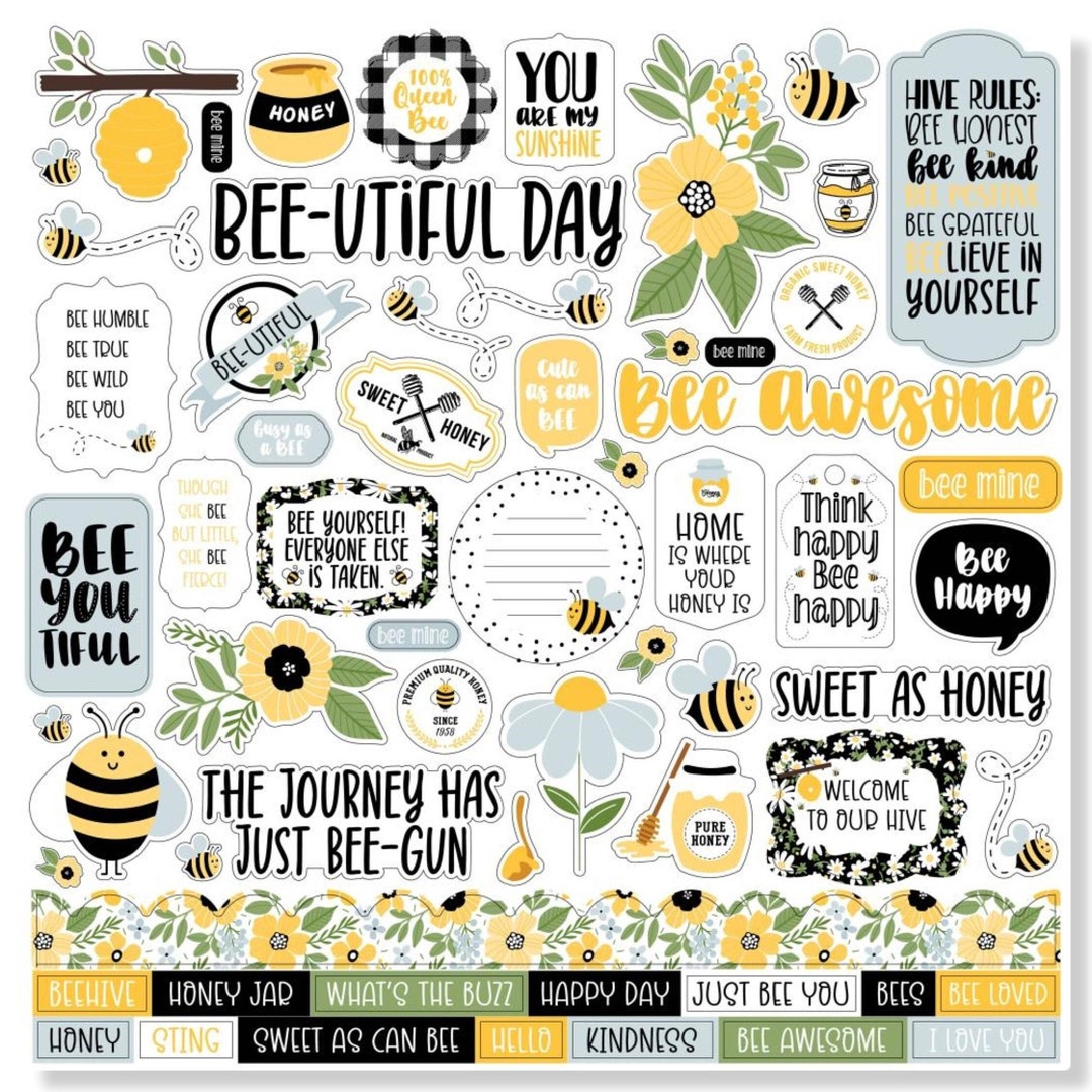 Bee Happy Stickers, 12" Cardstock Sticker Sheet, Bumblebee Stickers ...
