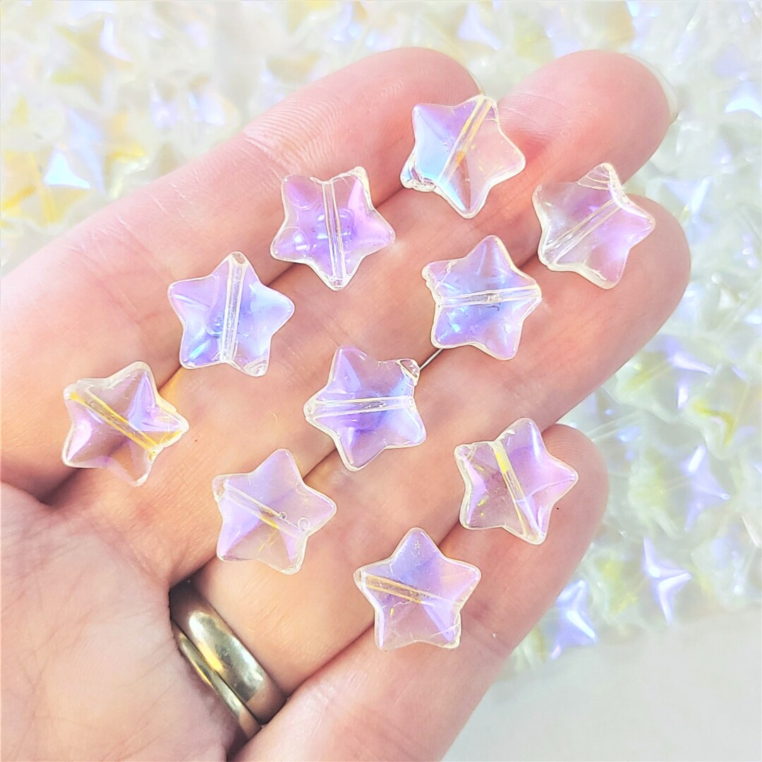25 Beads, Glass AB Star Beads, Glass Star Beads, 13mm Star Beads, Large ...