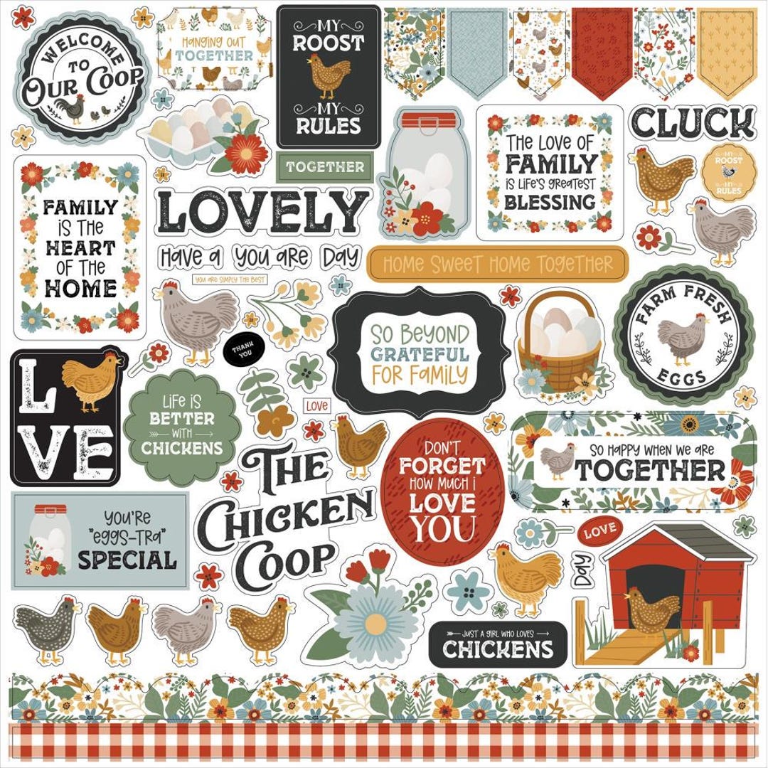 Chickens Stickers, 12"x12" Stickers, Sticker Sheets, Scrapbook Stickers ...
