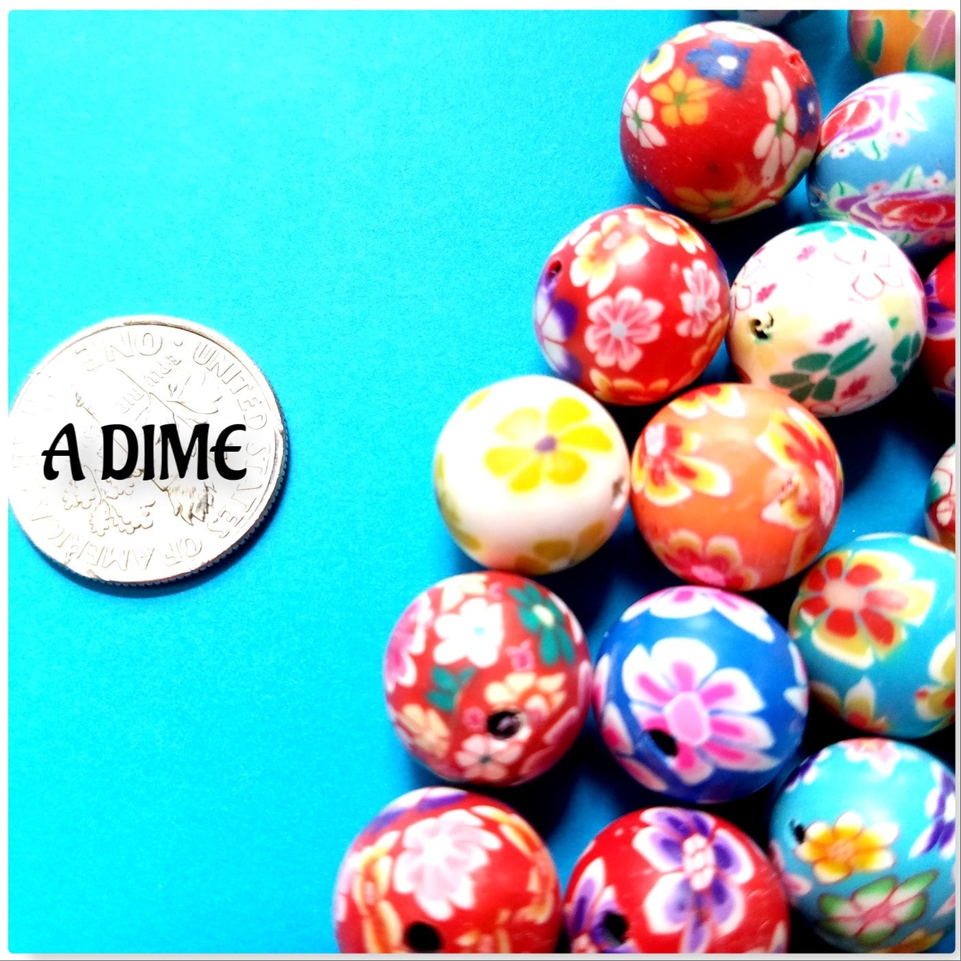 Set of 25, Round Clay Beads, 12mm Handmade Polymer, Floral, Mixed ...