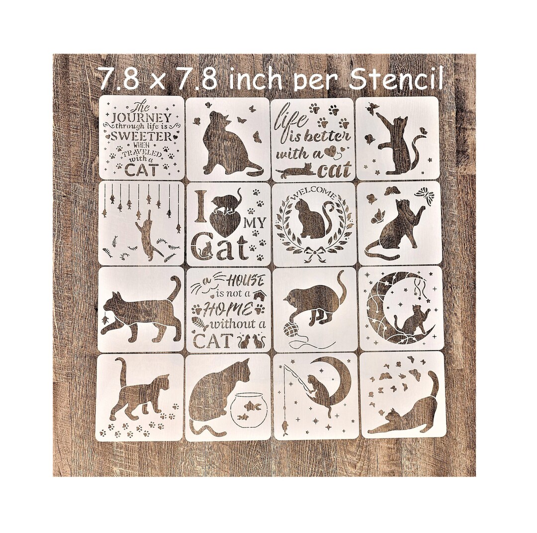 Set of 16, Cat Stencils, Plastic Template, Kitten Template, Painting ...