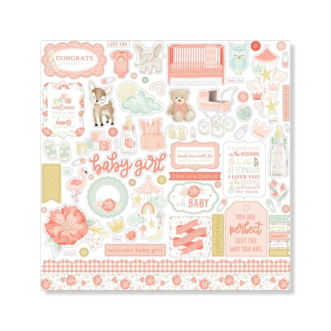 It's a Girl Stickers, 12x12 Sticker, Scrapbook Paper, Baby Shower ...