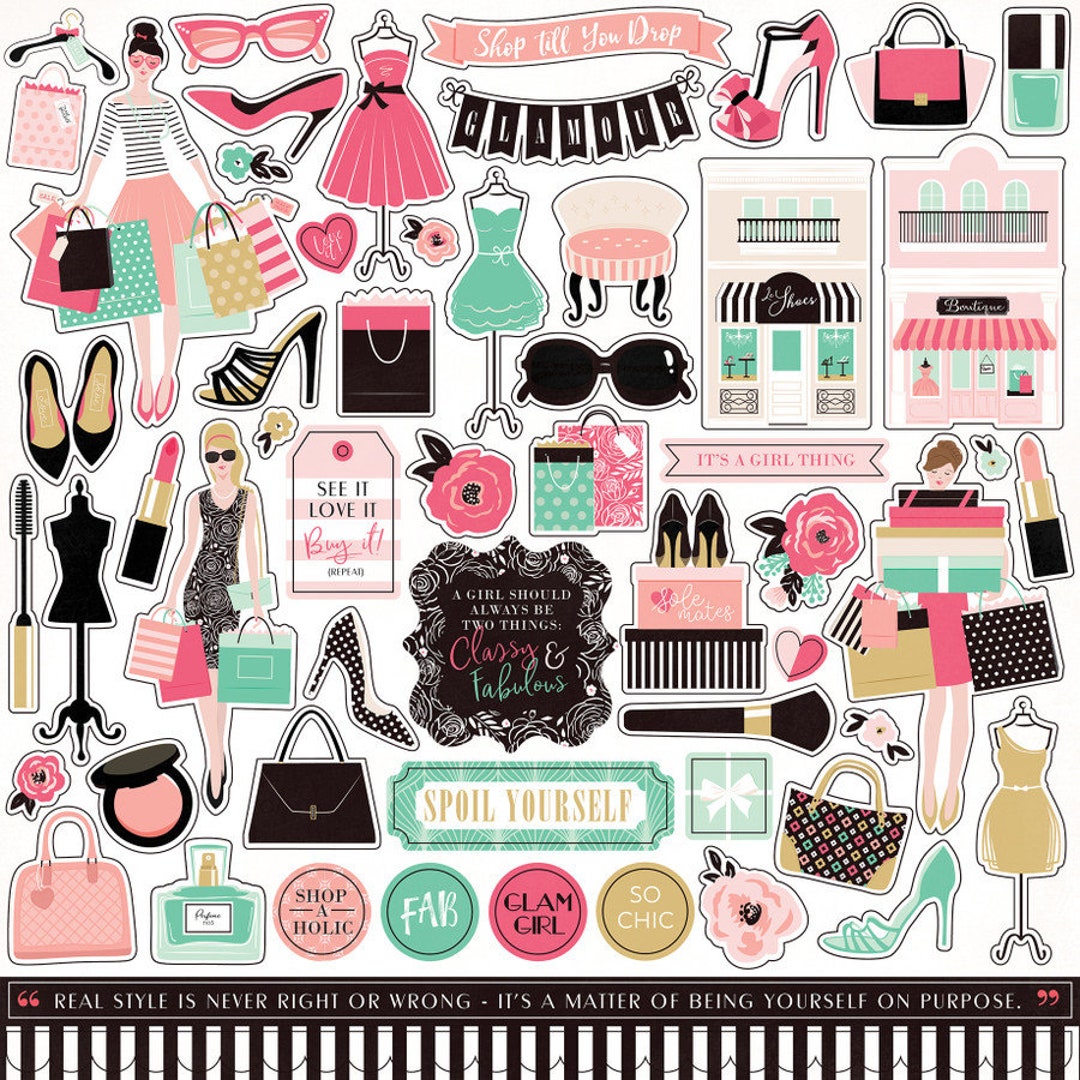 Fashionista Stickers, 12" Cardstock Scrapbook Stickers, Fashion ...