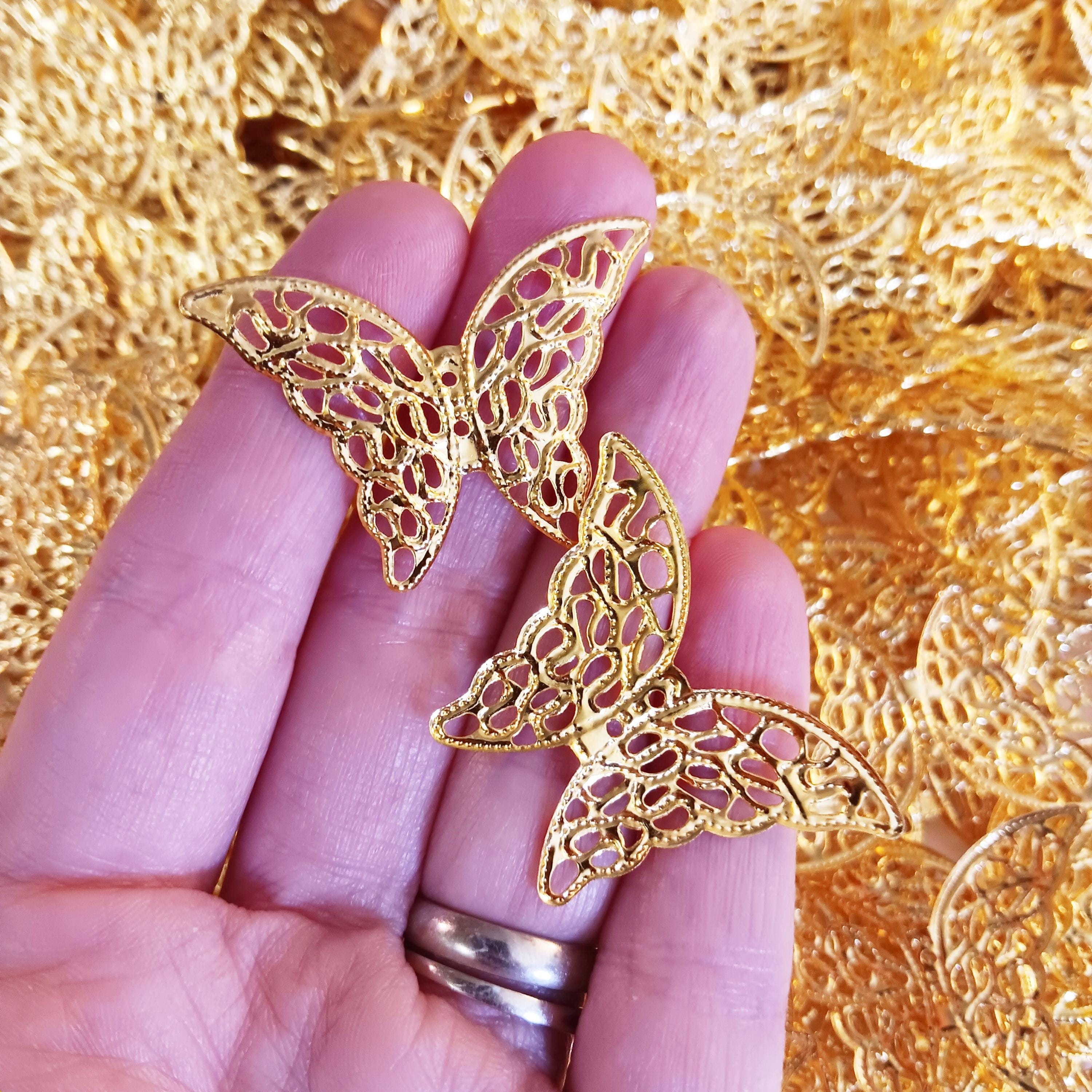Set of 15, Golden Filigree Butterfly Pendant, Gold Iron Filigree ...