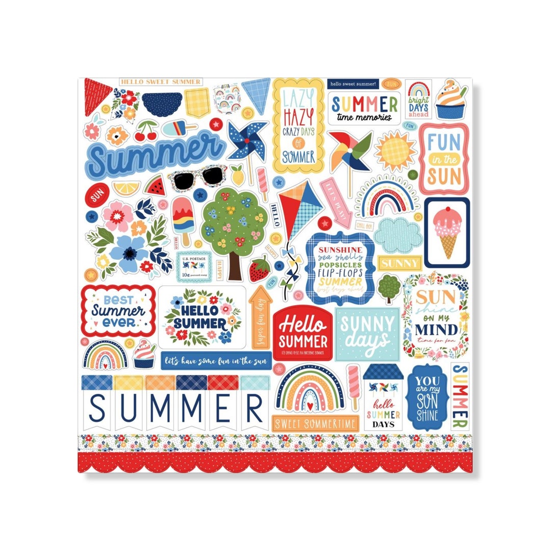 My Favorite Summer Stickers, 12x12 Sticker, Scrapbook Paper, Summer ...
