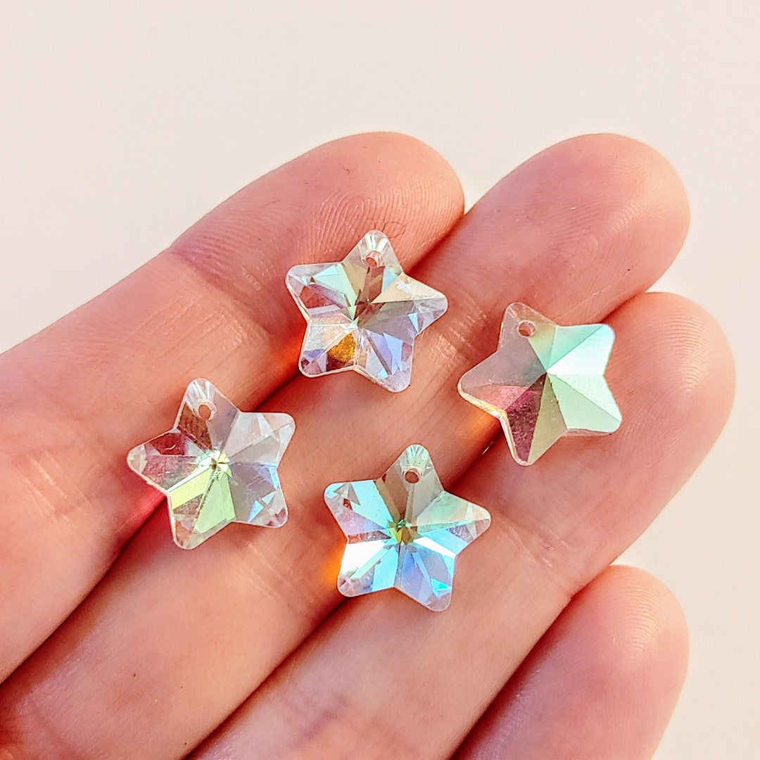 Set of 10 or 20, Glass Stars, AB Plated Electroplated, Faceted Star ...