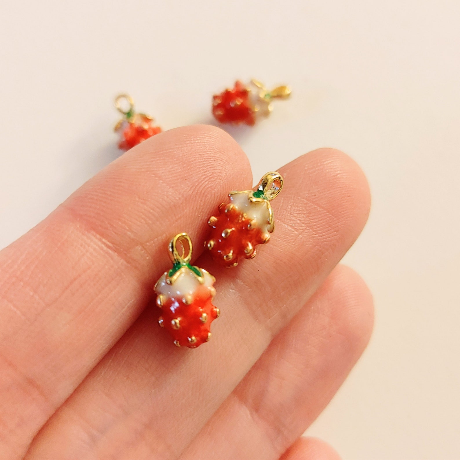 Set of 6, Strawberry Charms, Small Red Berries, Fruit Jewelry, Sweet ...