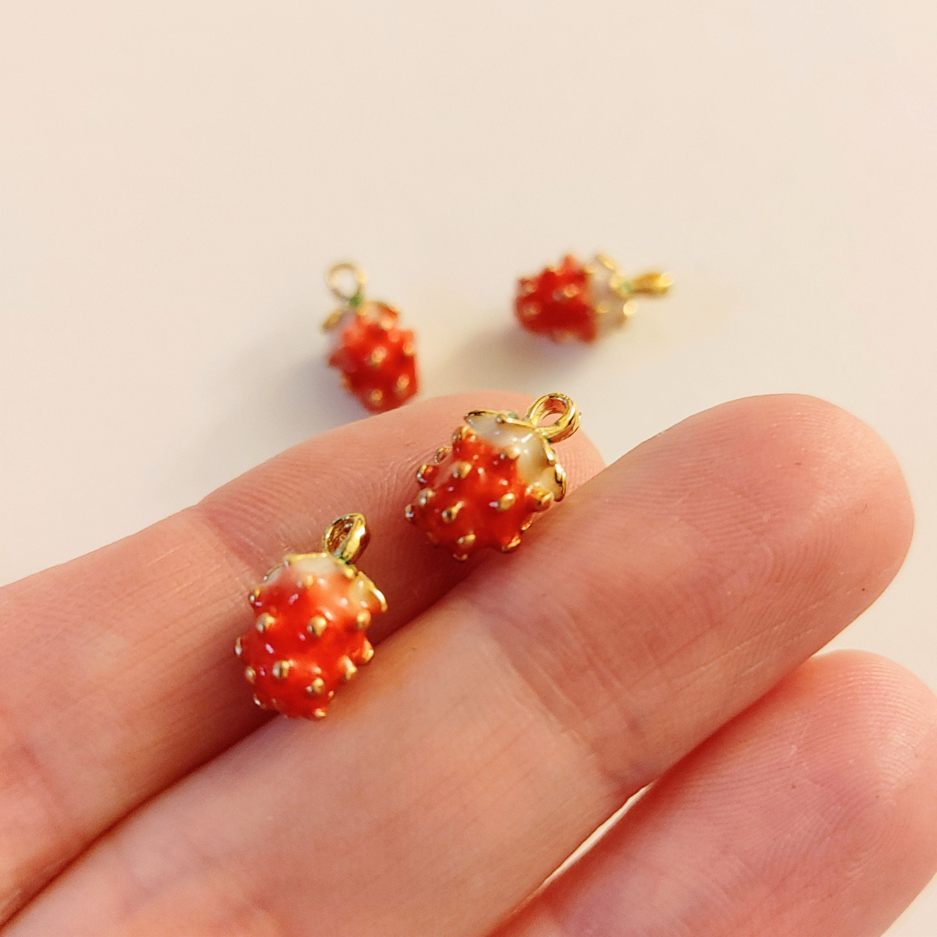 Set of 6, Strawberry Charms, Small Red Berries, Fruit Jewelry, Sweet ...
