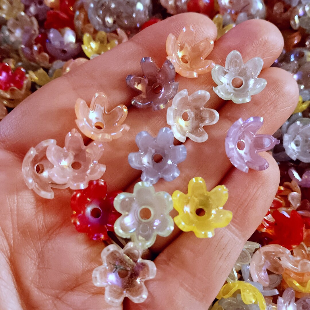 Set of 100, Acrylic Bead Caps, 14mm Bead Caps, Flower Caps, Floral Caps ...