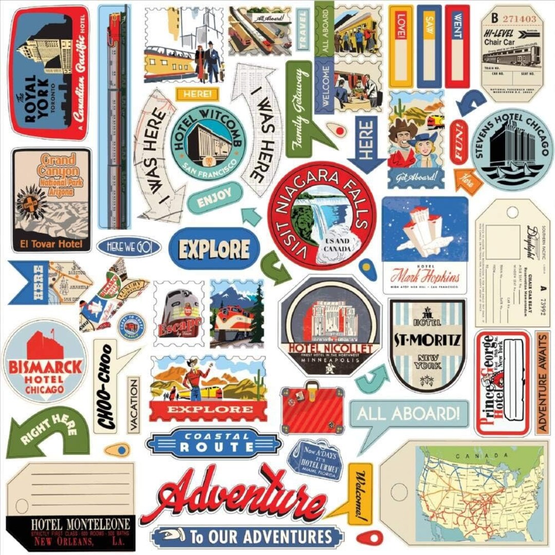 All Aboard Stickers, 12"x12" Cardstock Stickers, Scrapbook Stickers ...