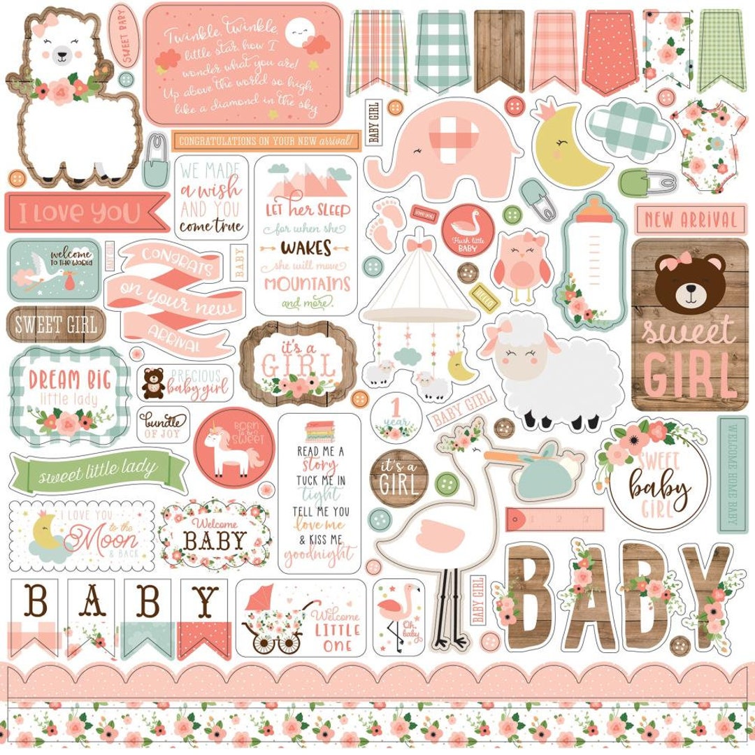 Baby Girl Stickers, 12"x12" Sticker, Scrapbook Paper, Baby Stickers ...