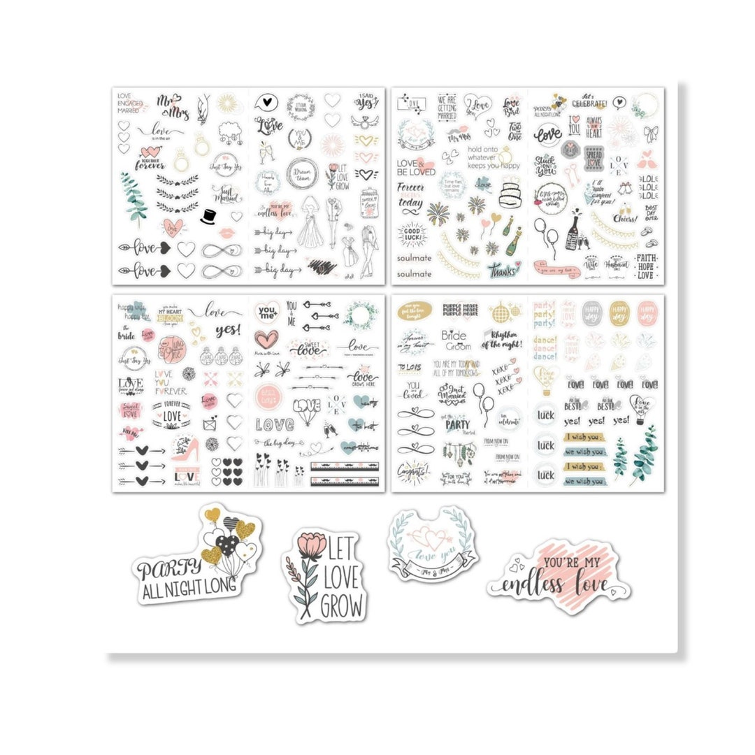 4 Sheets, Wedding Stickers, Love Stickers, Celebration, Anniversary ...