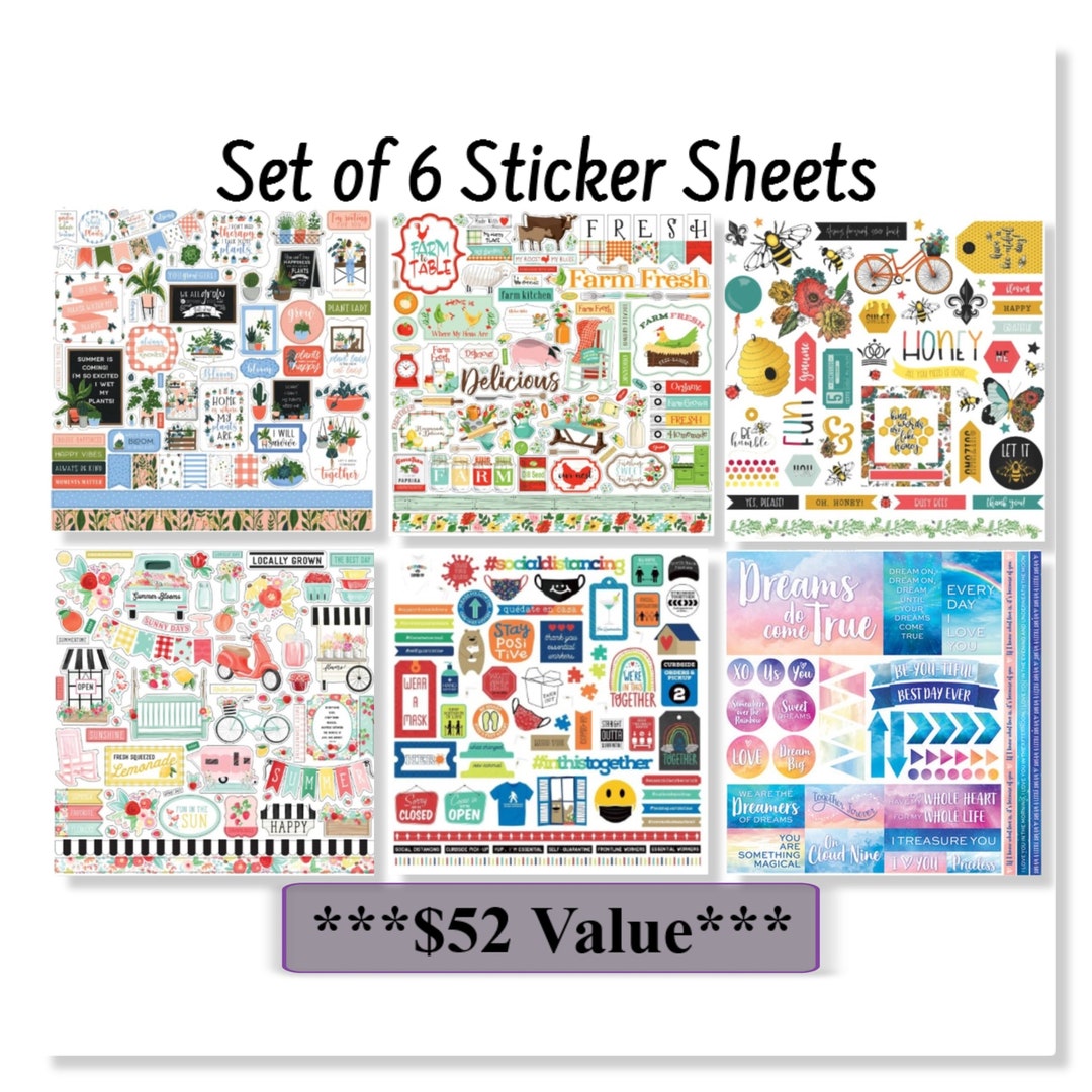 Set of 6, Sticker Sheets, Individual Stickers, Bulk Stickers, 12 Inch ...
