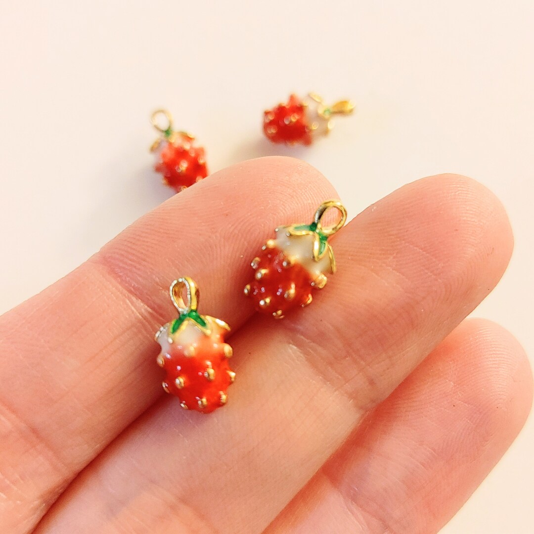 Set of 6, Strawberry Charms, Small Red Berries, Fruit Jewelry, Sweet ...