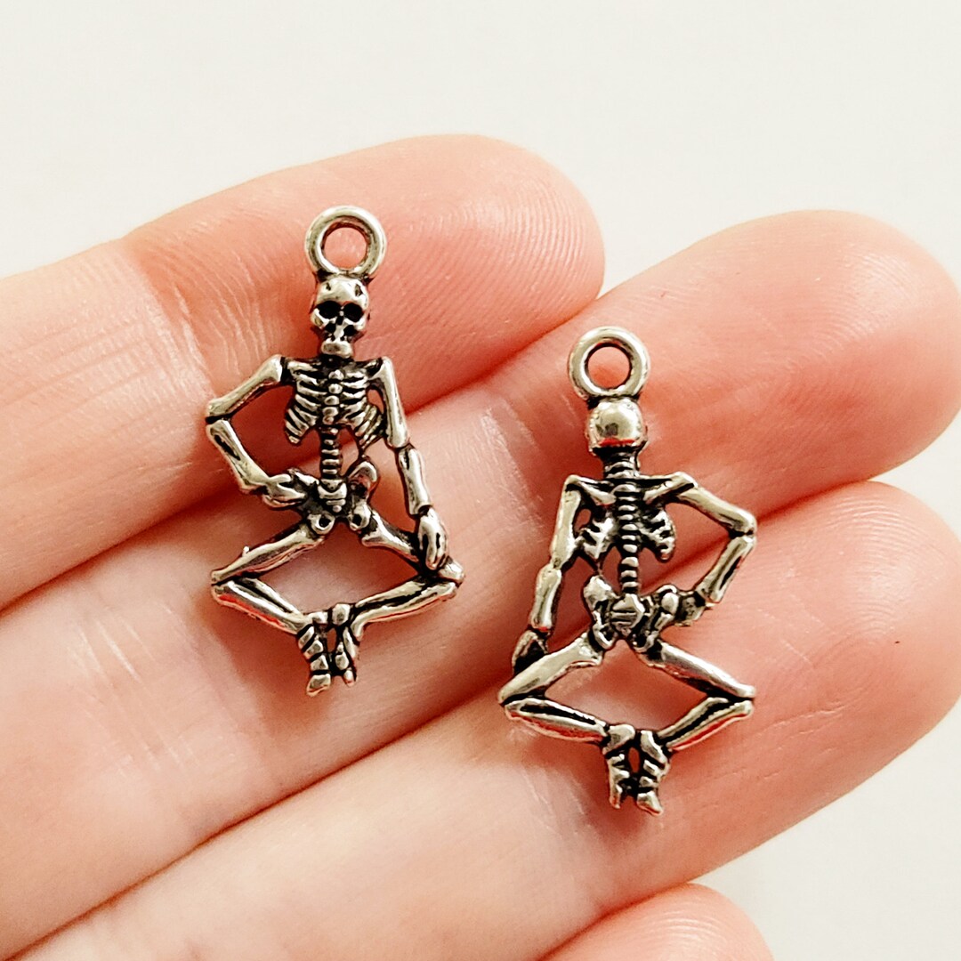Set of 5, Silver Skeletons, Skull Charms, Skeleton Pendants, Skeleton ...