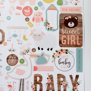Baby Girl Stickers, 12"x12" Sticker, Scrapbook Paper, Baby Stickers ...