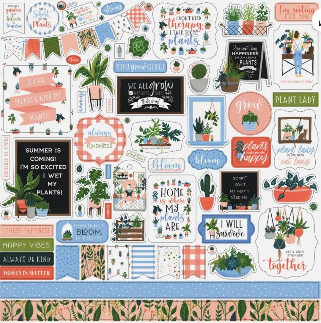 Plant Lady Stickers, 12"x12" Cardstock Scrapbook Stickers, Plant Gifts ...