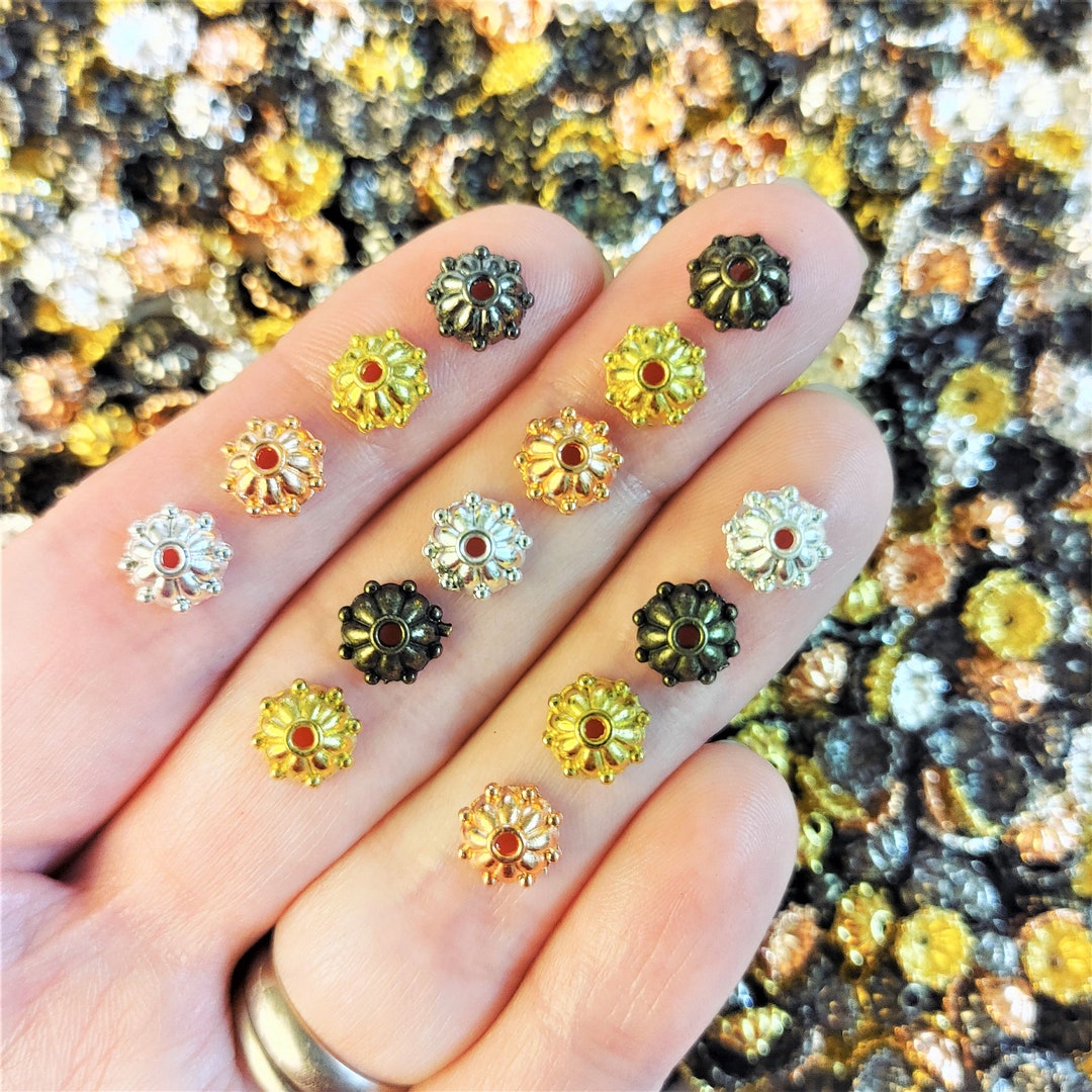 Set of 50, Bead Caps, 8x3mm Caps, Flower Caps, Floral Caps, Silver Bead ...
