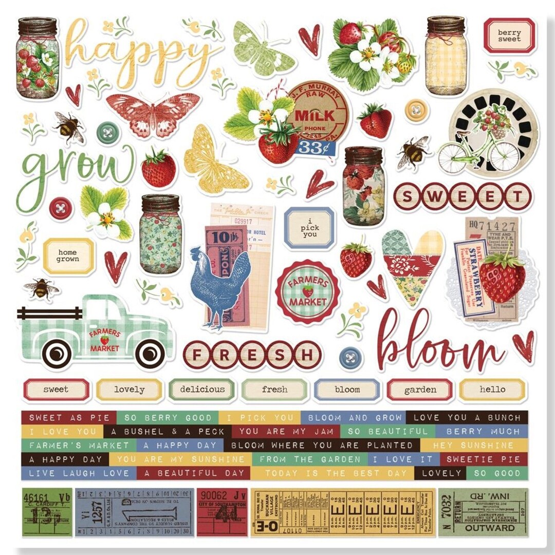 Berry Fields Stickers, 12" Cardstock Sticker Sheet, Scrapbook Stickers ...