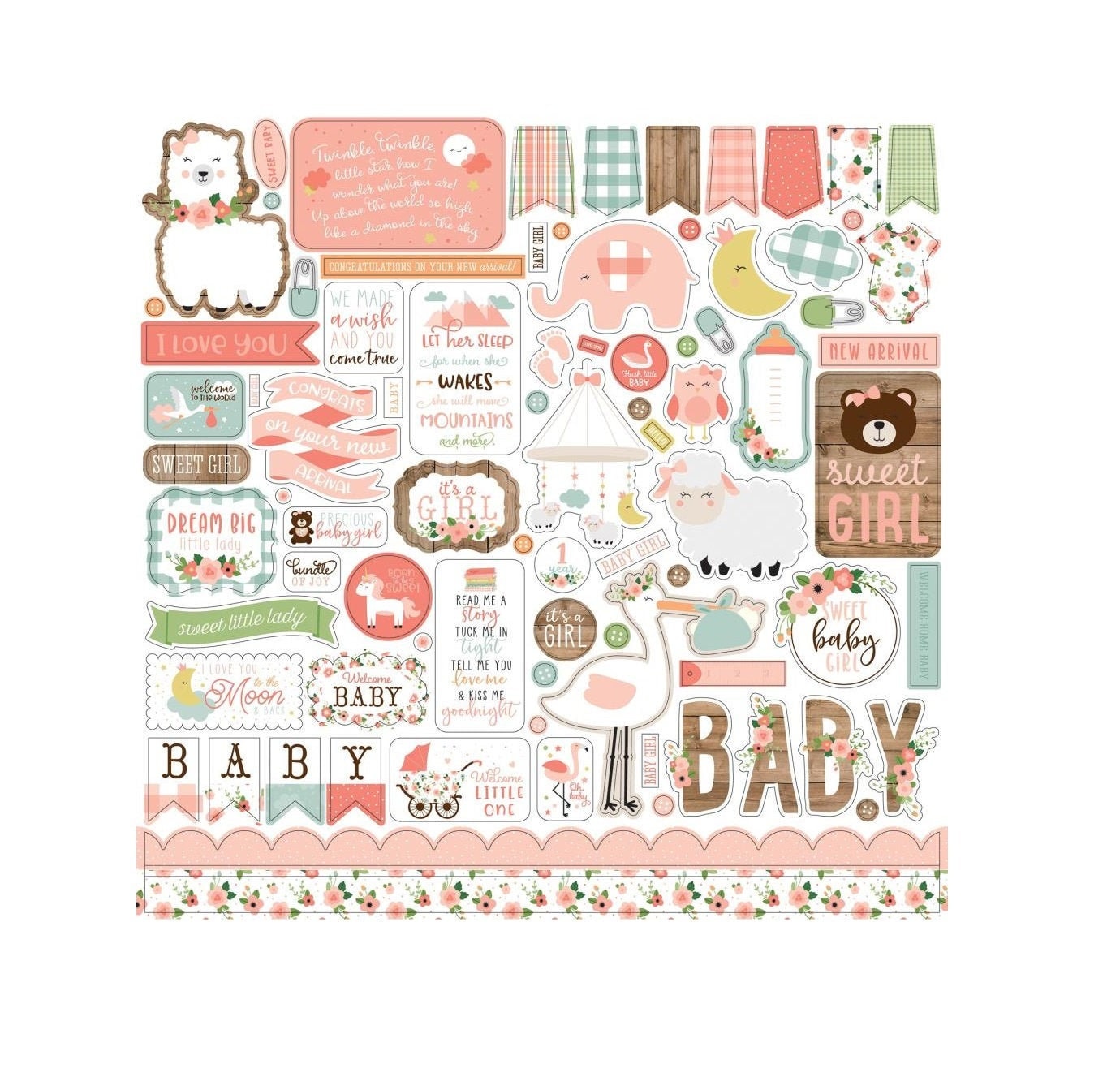 Baby Girl Stickers, 12"x12" Sticker, Scrapbook Paper, Baby Stickers ...