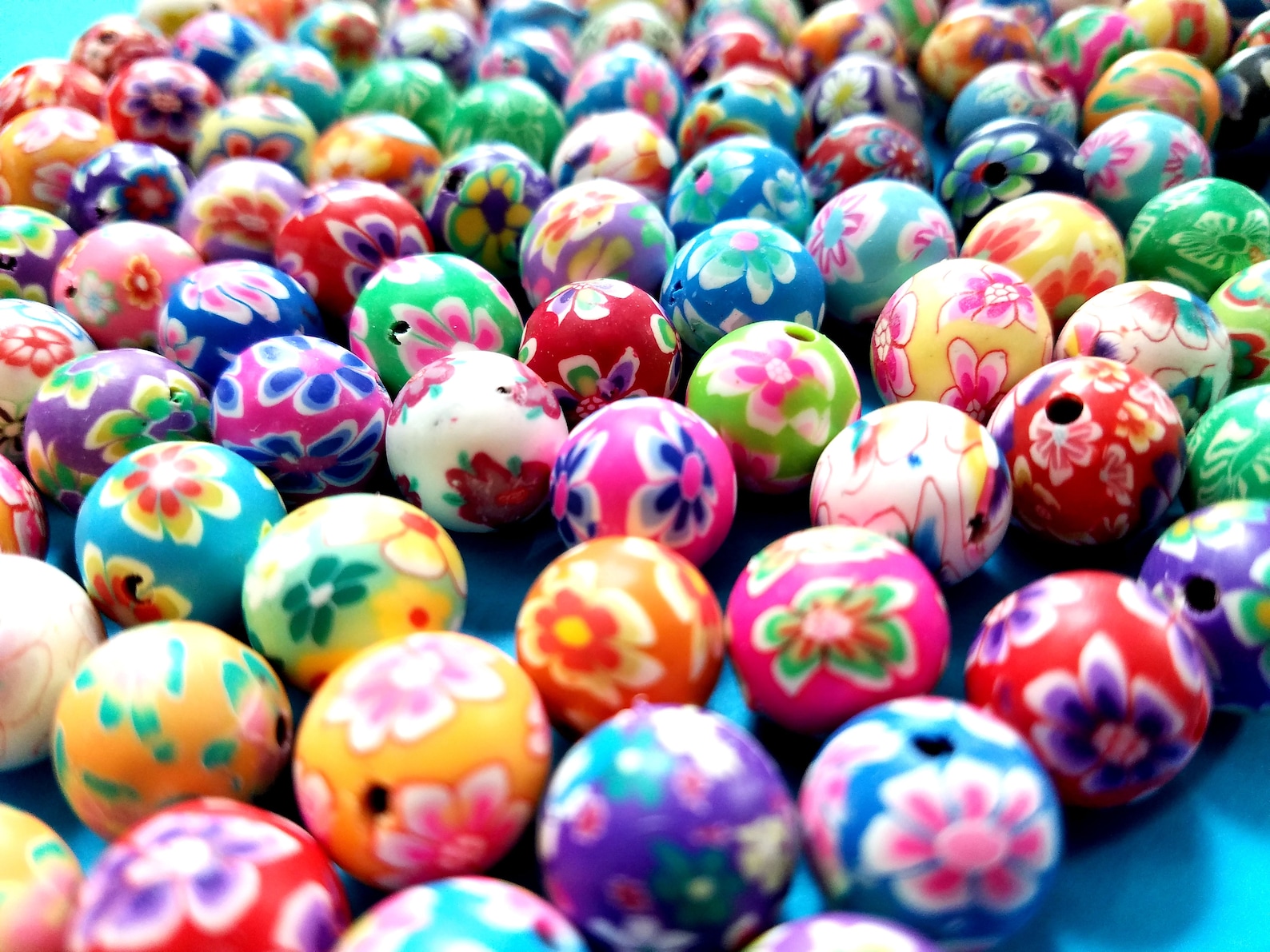 Set of 25, Round Clay Beads, 12mm Handmade Polymer, Floral, Mixed ...