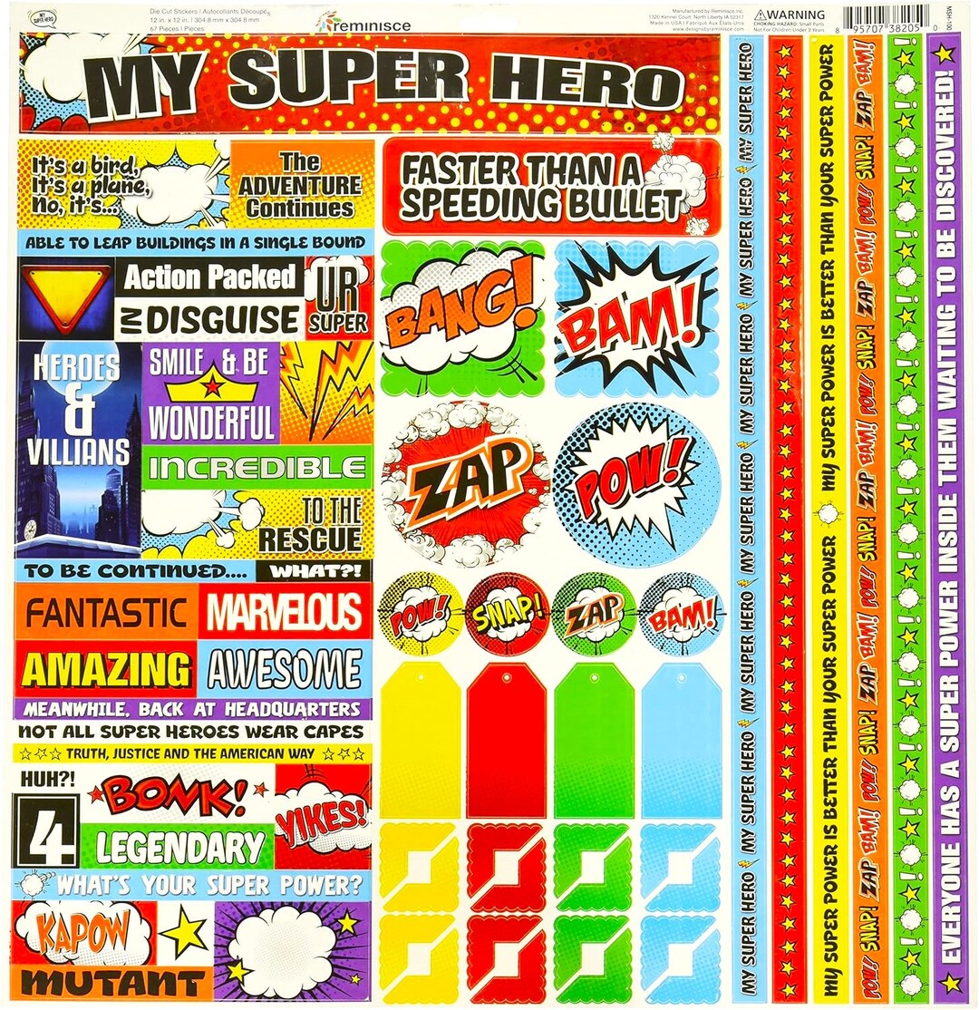 My Super Hero Stickers, Action Figure Stickers, 12 Inch Cardstock ...