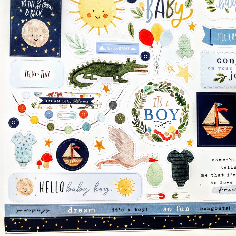 Welcome Baby Boy Stickers, 12" Cardstock Sticker Sheets, Scrapbook ...
