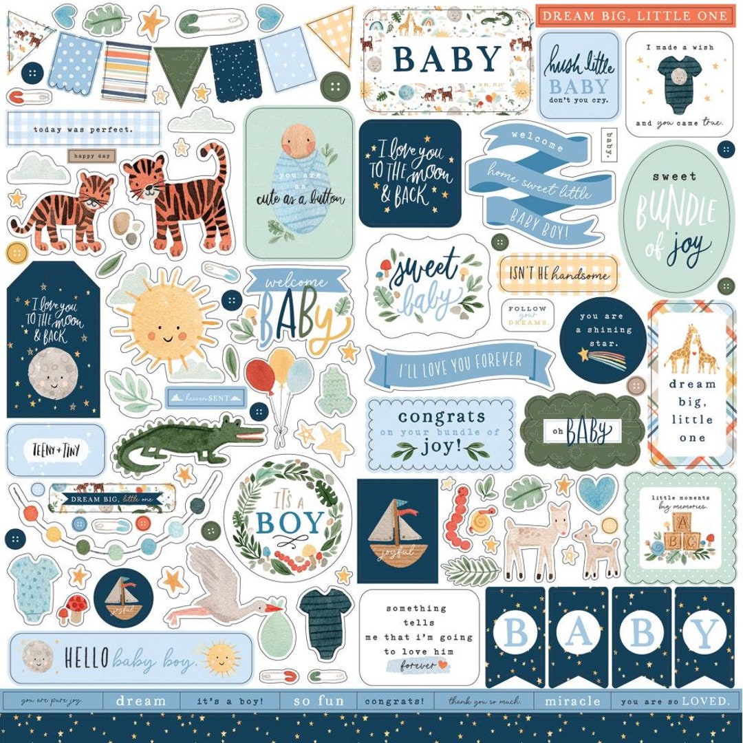 Welcome Baby Boy Stickers, 12" Cardstock Sticker Sheets, Scrapbook ...