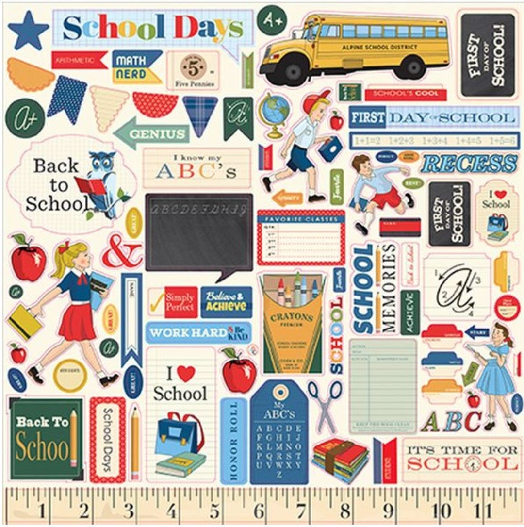 School Days Stickers, 12"x12" Stickers, Cardstock Stickers, School ...