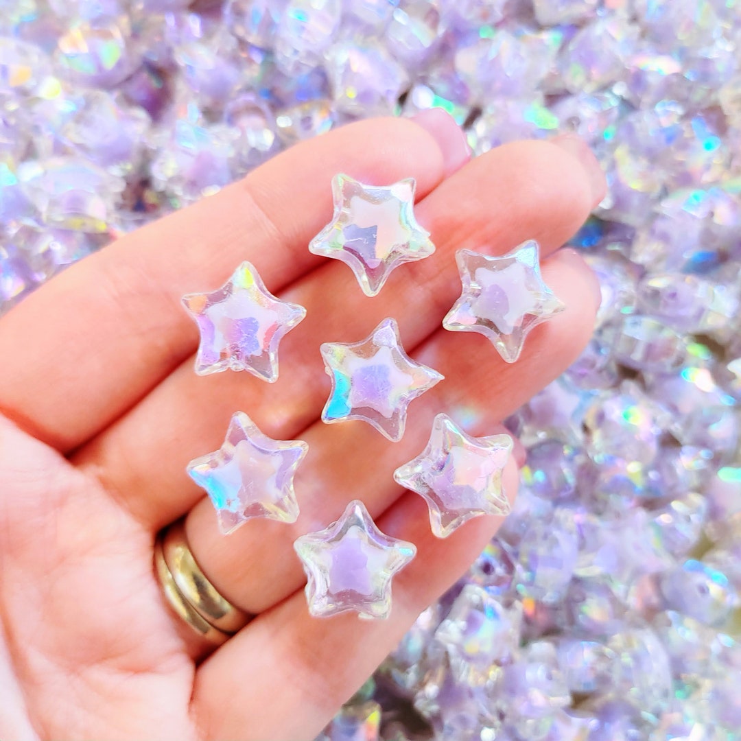 Set of 30, Acrylic Star Beads, Transparent Beads, Faceted Beads, Lilac ...