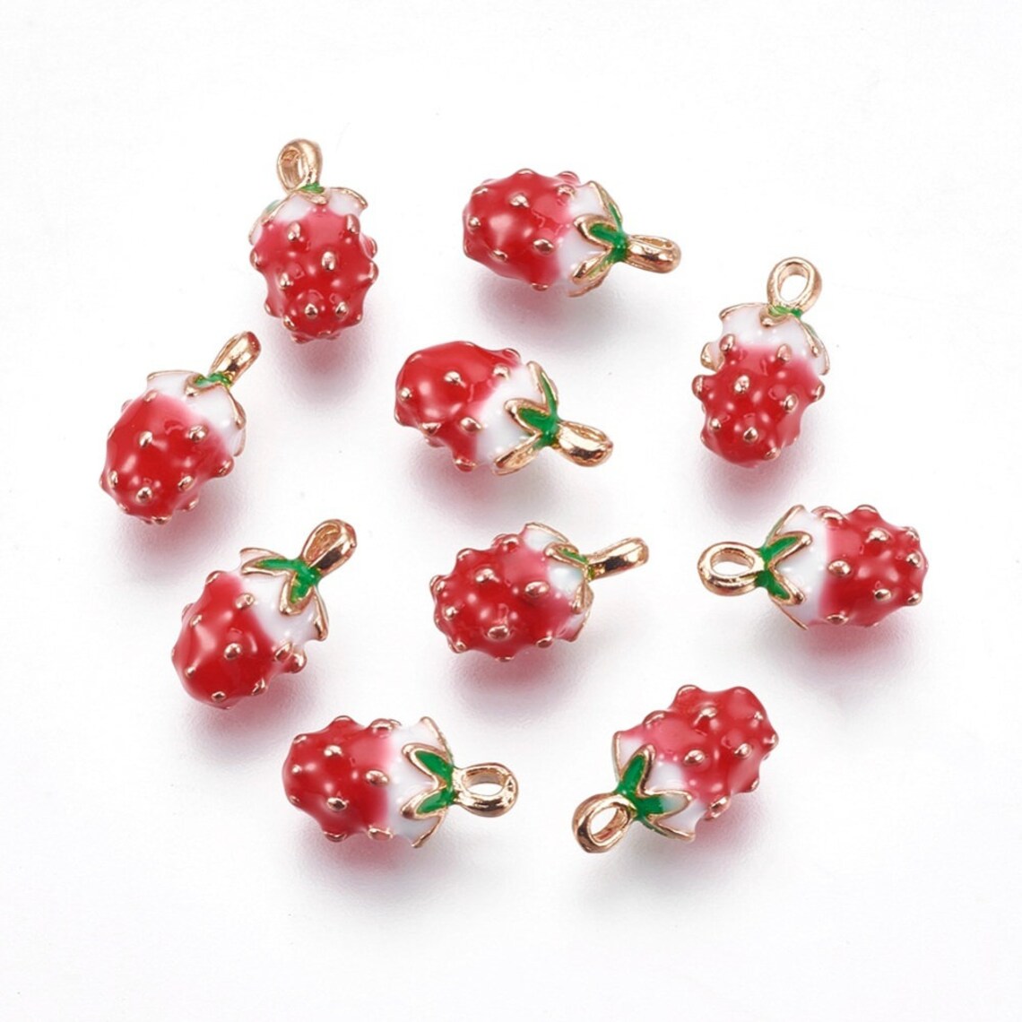 Set of 6 Strawberry Charms Small Red Berries Fruit Jewelry | Etsy