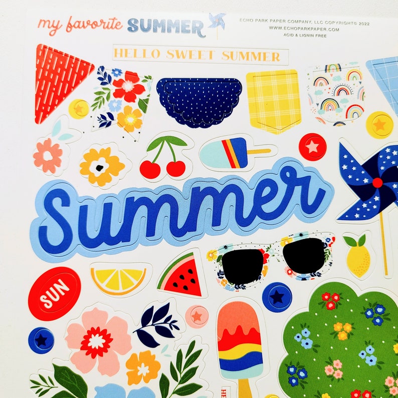 My Favorite Summer Stickers, 12" Cardstock Sticker Sheets, Scrapbook ...